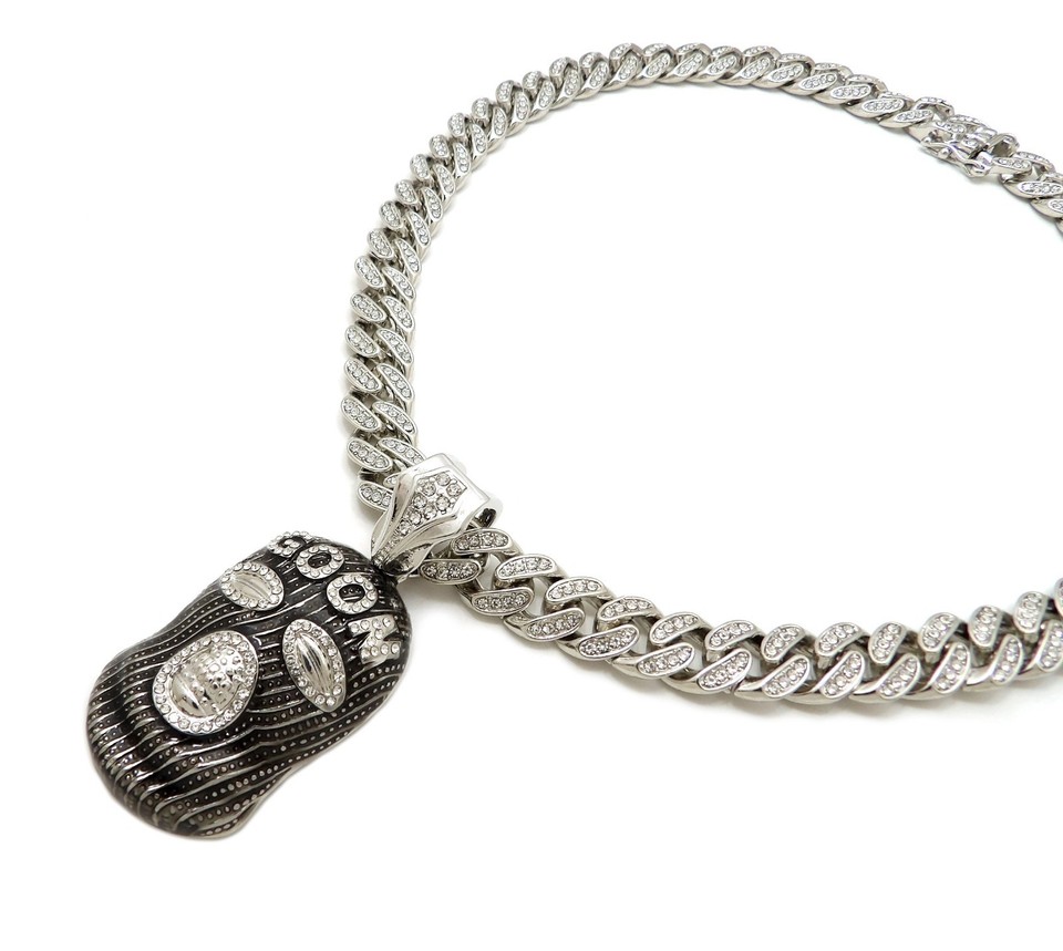 Hip Hop Goon Mask pendant & Full Iced Cubic Zirconia Cuban Chain Bling ...