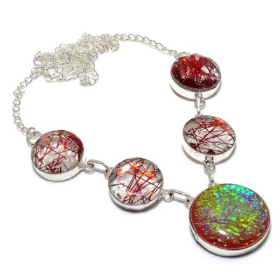 Orange Triplet Opal, Rutile Gemstone 925 Silver Jewelry Necklace 18" R ...