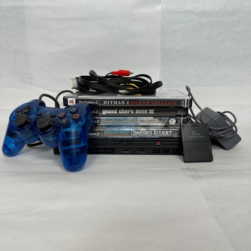 Playstation 2 PS2 Slim Console Bundle Black w/ Controller, Card, Cords ...