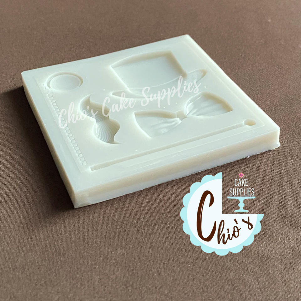 Bow tie, mustache, monocle, top hat, stick Silicone Mold. Gentleman ...