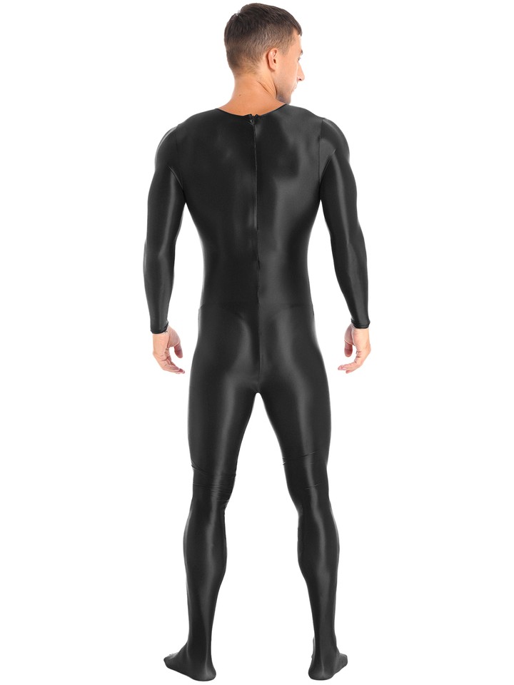 Men Shiny Long Sleeve Bodystocking Nightwear Glossy Full Body Bodysuit ...