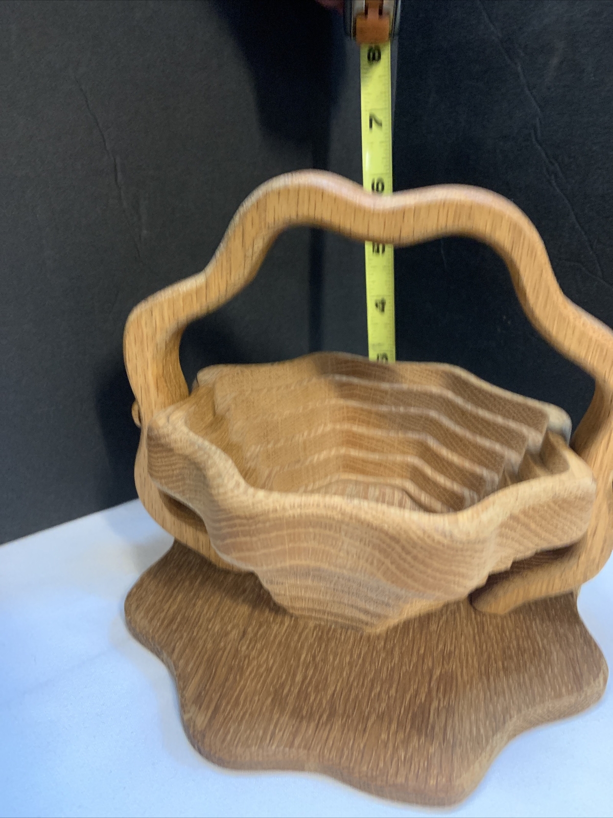 Folding Collapsible Spiral Wooden Basket Trivet Fruit Bowl Hand Crafted ...