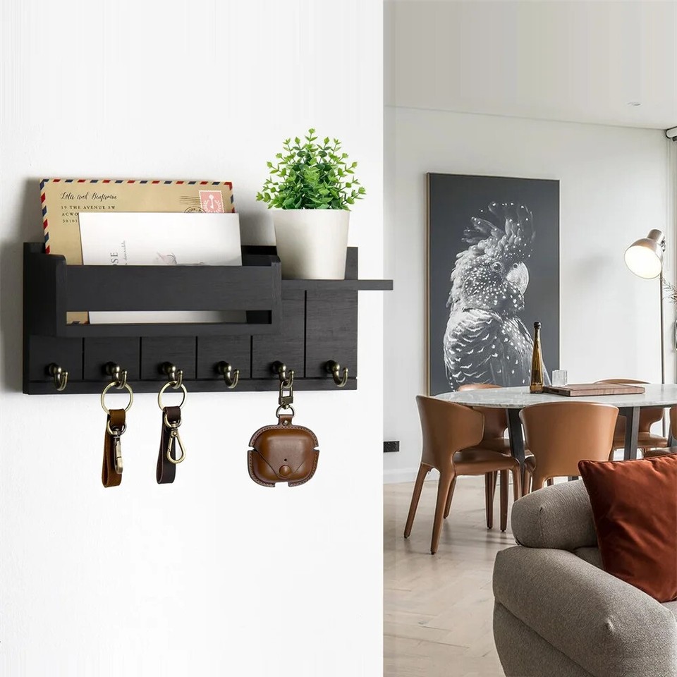 Key Holder Wall Mount Decorative Key Rack and Mail Organizer with 6 Key ...