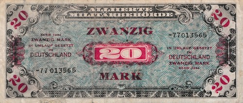 1944 German 20 Mark Replacement Note WW2 Russian printing P 195d AMC ...