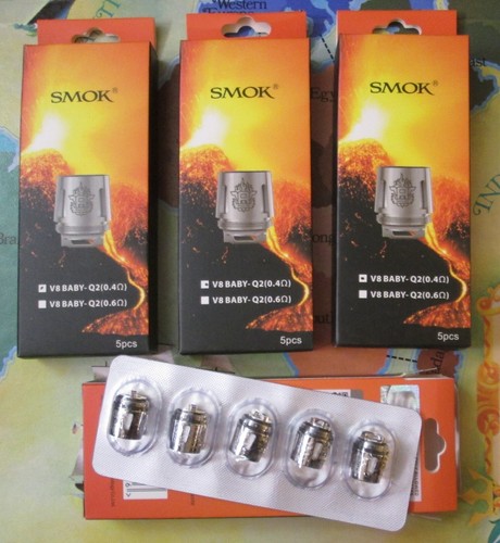 Lot of 4 (5 packs = 20) Smok V8 Baby Q2 8-Coil 0.4 Ohm 55-65 W Atomizer ...