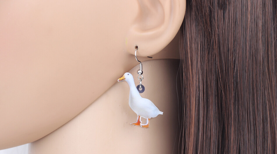 Acrylic Goose Geese Earrings - Cute Farm Animal Jewelry, Flat, Light ...
