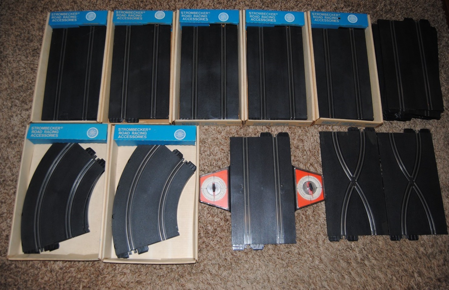 Vtg Strombecker 1/32 Slot Car Track Lot Straight Curved Lane Change Lap ...