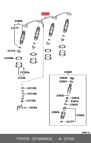 Genuine OE pipe assy, nozzle leakage, 2376054030 for TOYOTA 23760-54030 ...