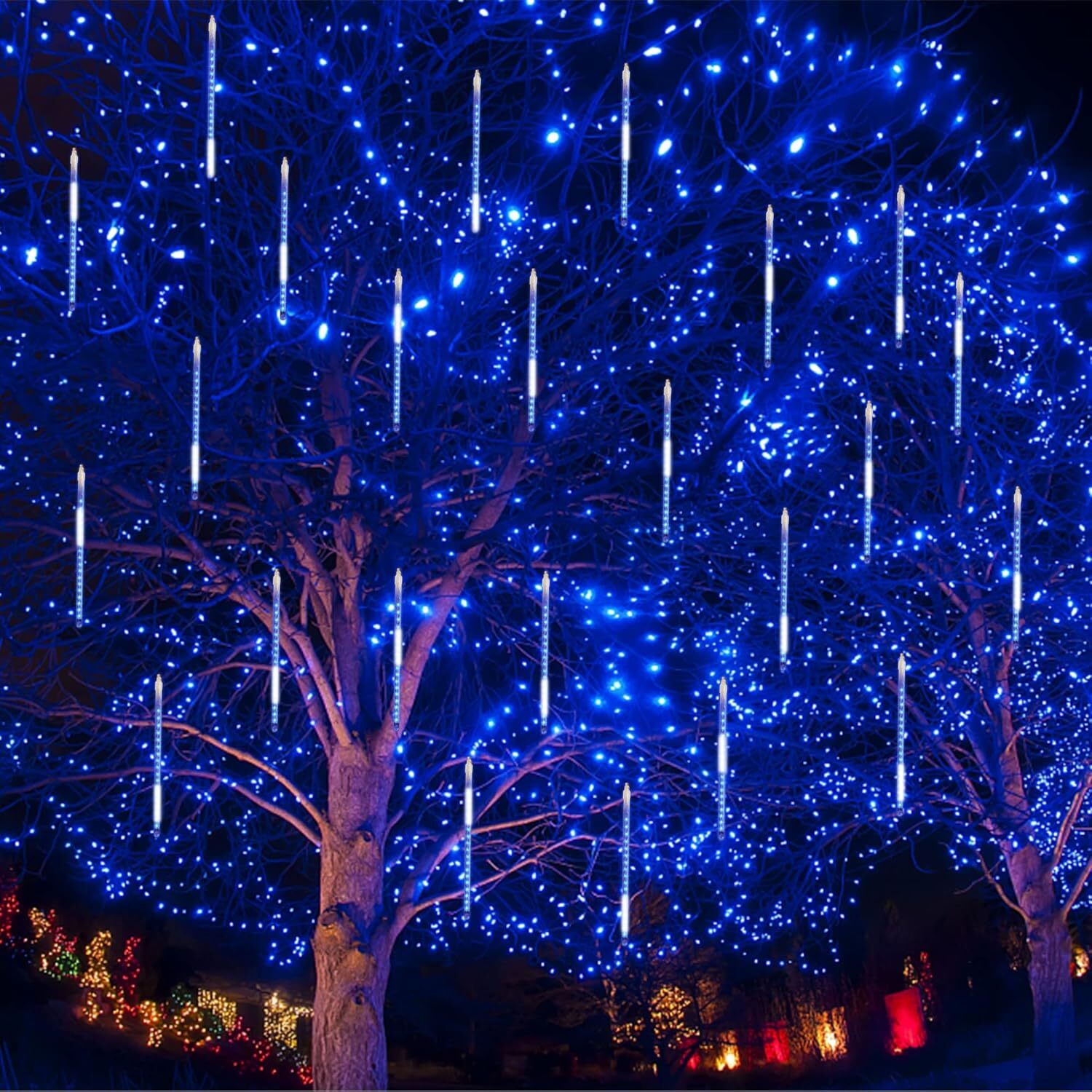 192 LED Star Shower Lights Fairy String Light Falling Rain Tree Garden ...