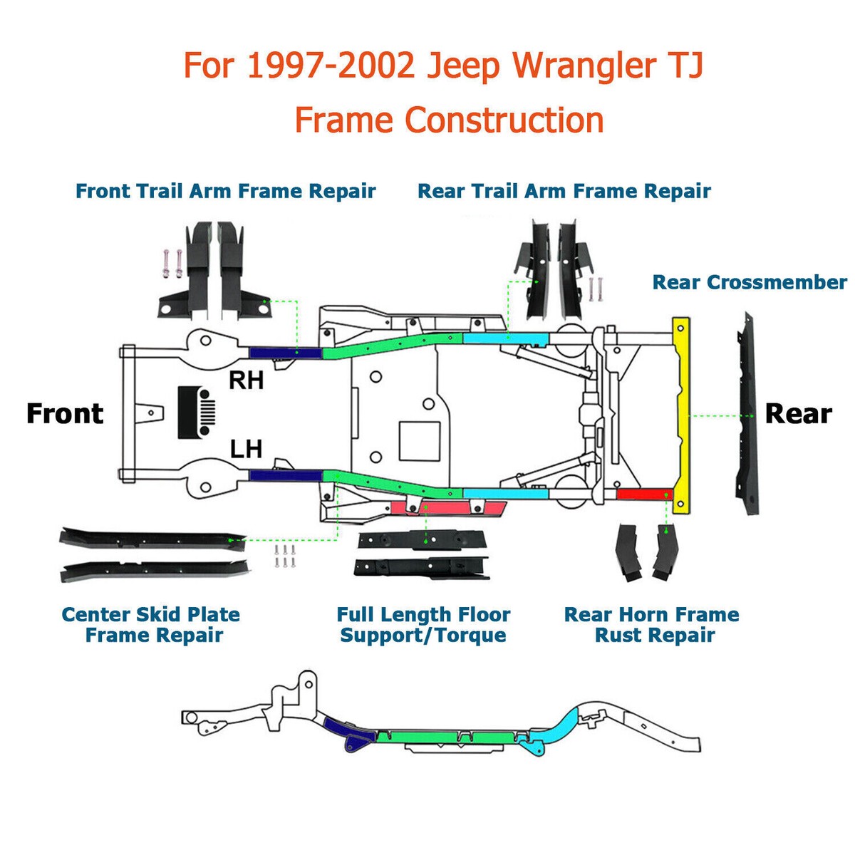 Jeep Wrangler Replacement Frame Rear Frame Section W/ Trailing Arm