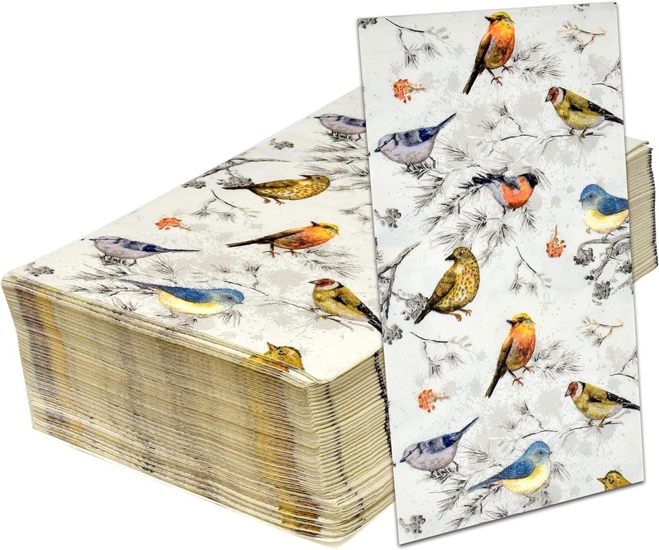 100 Bird Guest Napkins Disposable Paper Pack - Colorful Birds Design | eBay