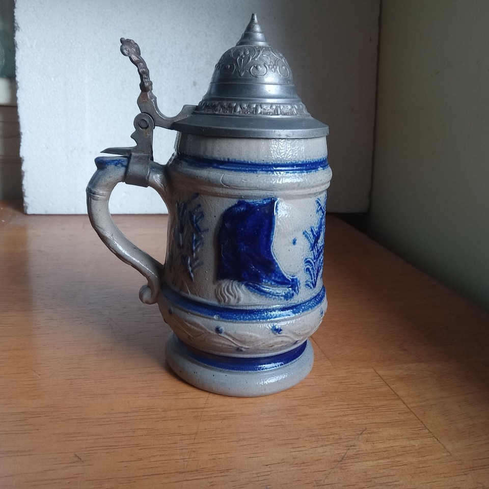 1890s WHITE'S UTICA POTTERY BOY & GIRL WITH HATS COBALT STONEWARE ...