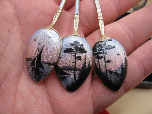 Antique London Import Hallmark Sterling Silver & Enamel Spoons NORWAY ...