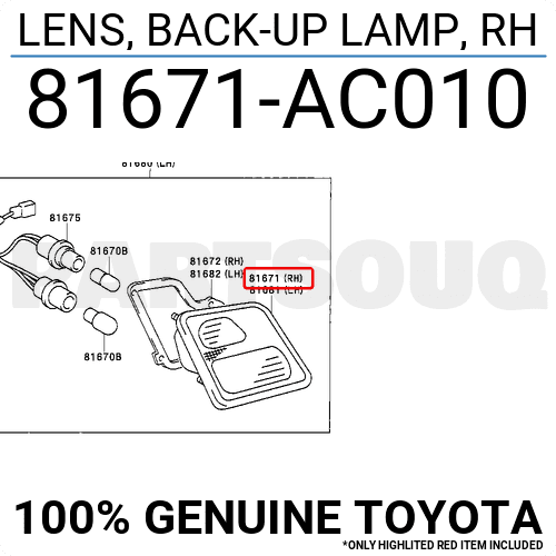 81671AC010 Genuine Toyota LENS, BACK-UP LAMP, RH 81671-AC010 | eBay