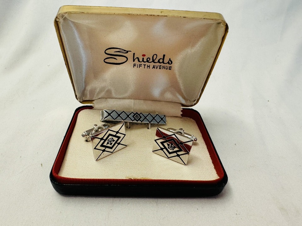 Old Vtg SHIELDS FIFTH AVENUE Cufflink Cufflinks Tie Bar Set With ...