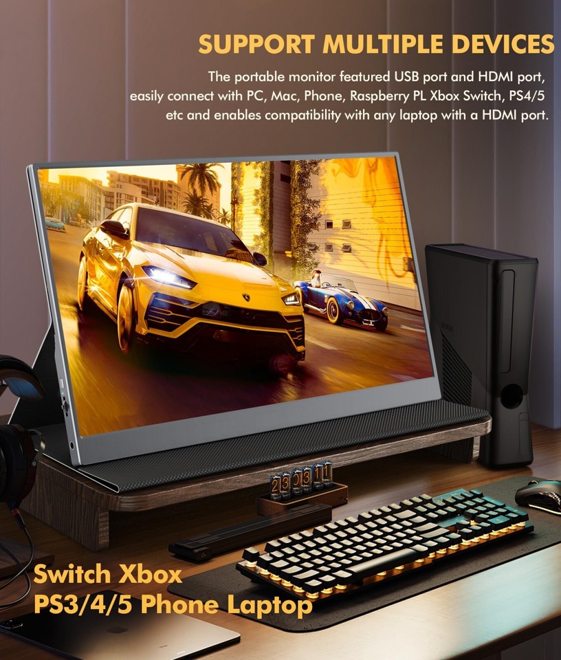 Portable Monitor 15.6" FHD 1080P Laptop Monitor USB-C IPS HDR Gaming ...