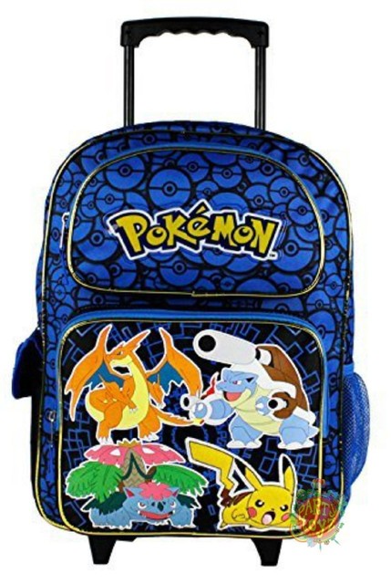 Nintendo Pokemon Pikachu 16" Blue and Black School Rolling Backpack for ...