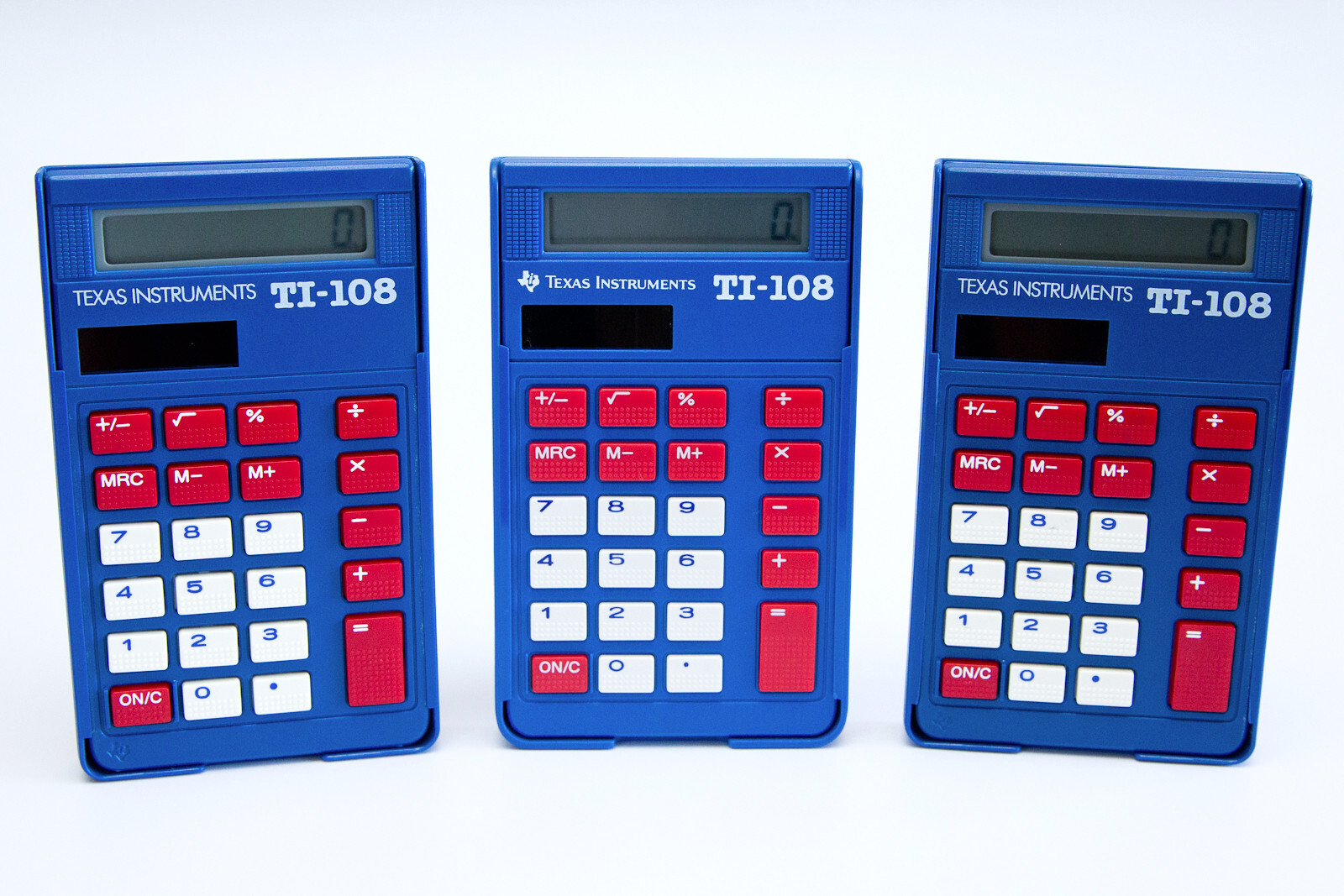 Lot of 3 Texas Instruments TI-108 Solar School Calculators w' Covers ...
