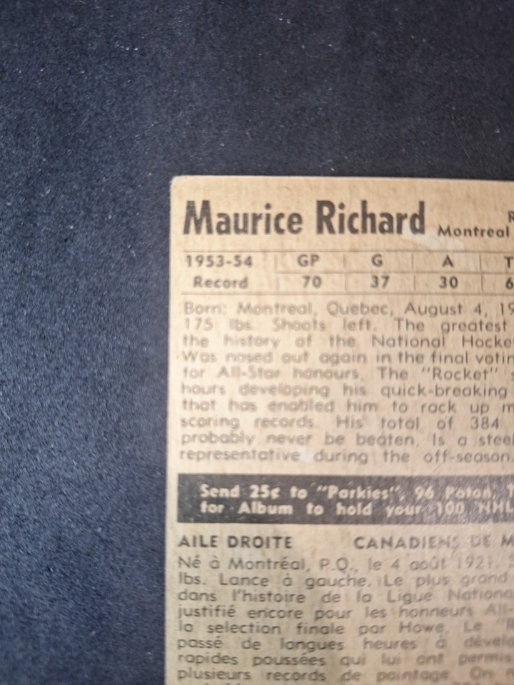 1954-55 Parkhurst #7 Maurice Richard - Montreal Canadiens | eBay