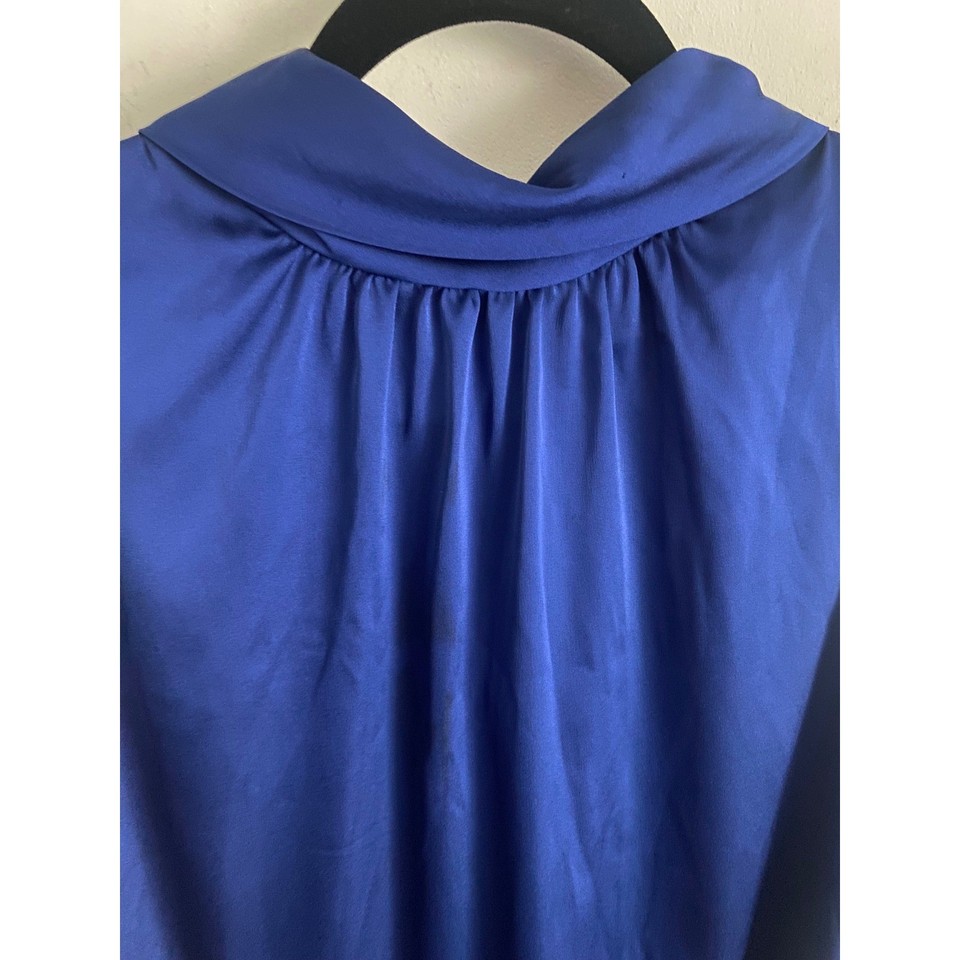 White House Black Market Sleeveless Royal Blue Drape Neck Tie Blouse ...