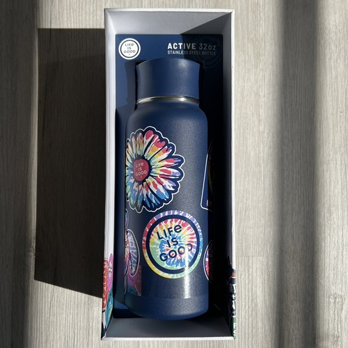 LIFE IS GOOD Active 32 oz Stainless Steel Bottle Sticker Collage NAVY ...