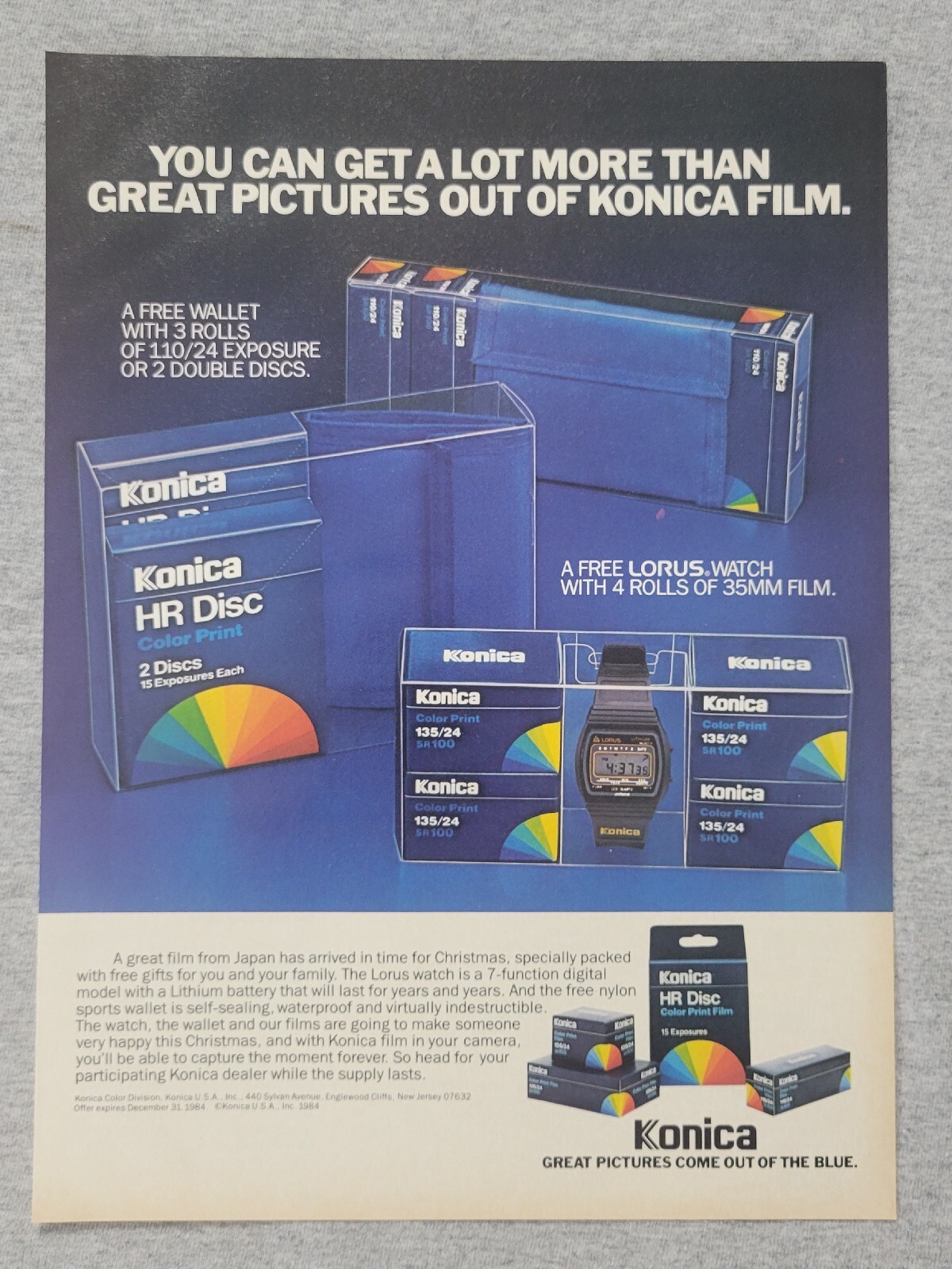1984 Magazine Advertisement Page Konica Film HR Disc Wallet Watch Print ...