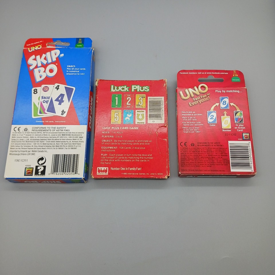 Uno, Luck Plus, Skip Bo Vintage Card Game Lot By the Makers of UNO | eBay