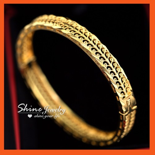 24K GOLD FILLED 8MM ANTIQUE STYLE FILIGREE SOLID ROUND BAND BANGLE ...