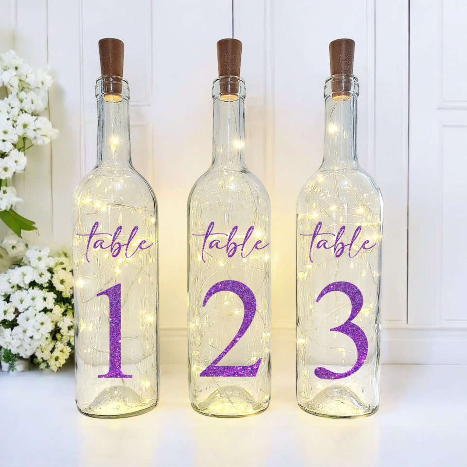 Personalised Wedding Table Number Light Up Bottle, Rustic Reception ...