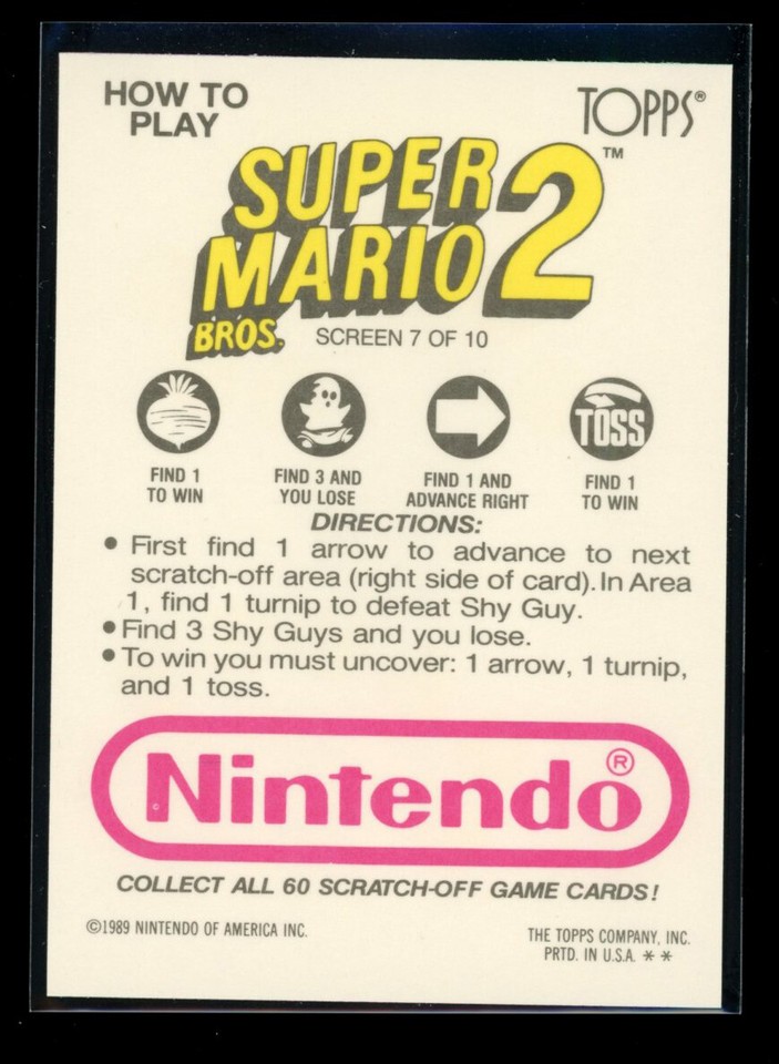 SUPER MARIO BROS 2 1989 Topps Nintendo Scratch-Off Screen 7 NM C1 | eBay