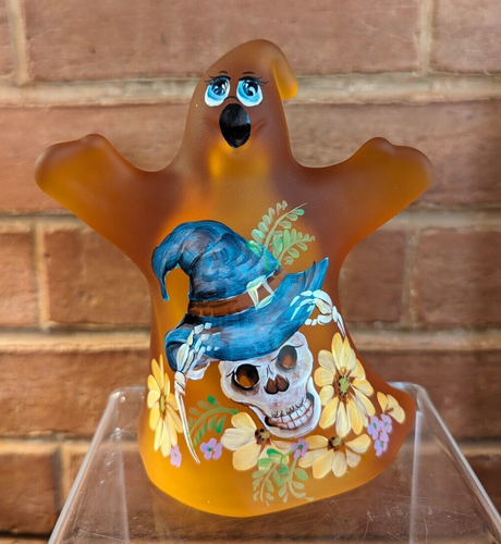 Fenton Glass Ghost Orange Skeleton Witch Hat Halloween #48/56 Painted ...