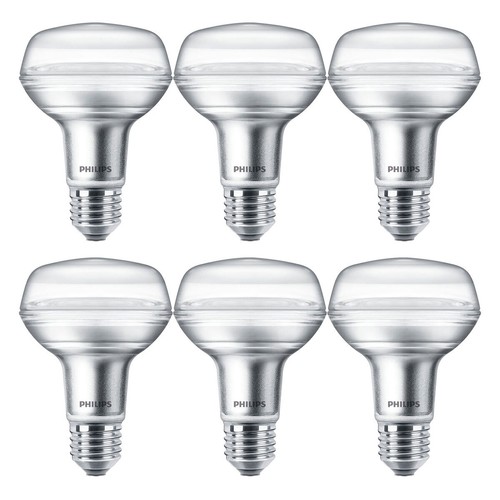 6 X Philips LED R80 Verre Réflecteur 4,2W = 60W E27 Clair 345lm Chaude ...