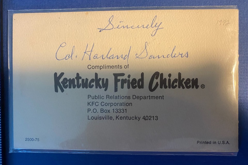 Col.Harland Sanders Autograph - Kentucky Fried Chicken Recipe booklet ...