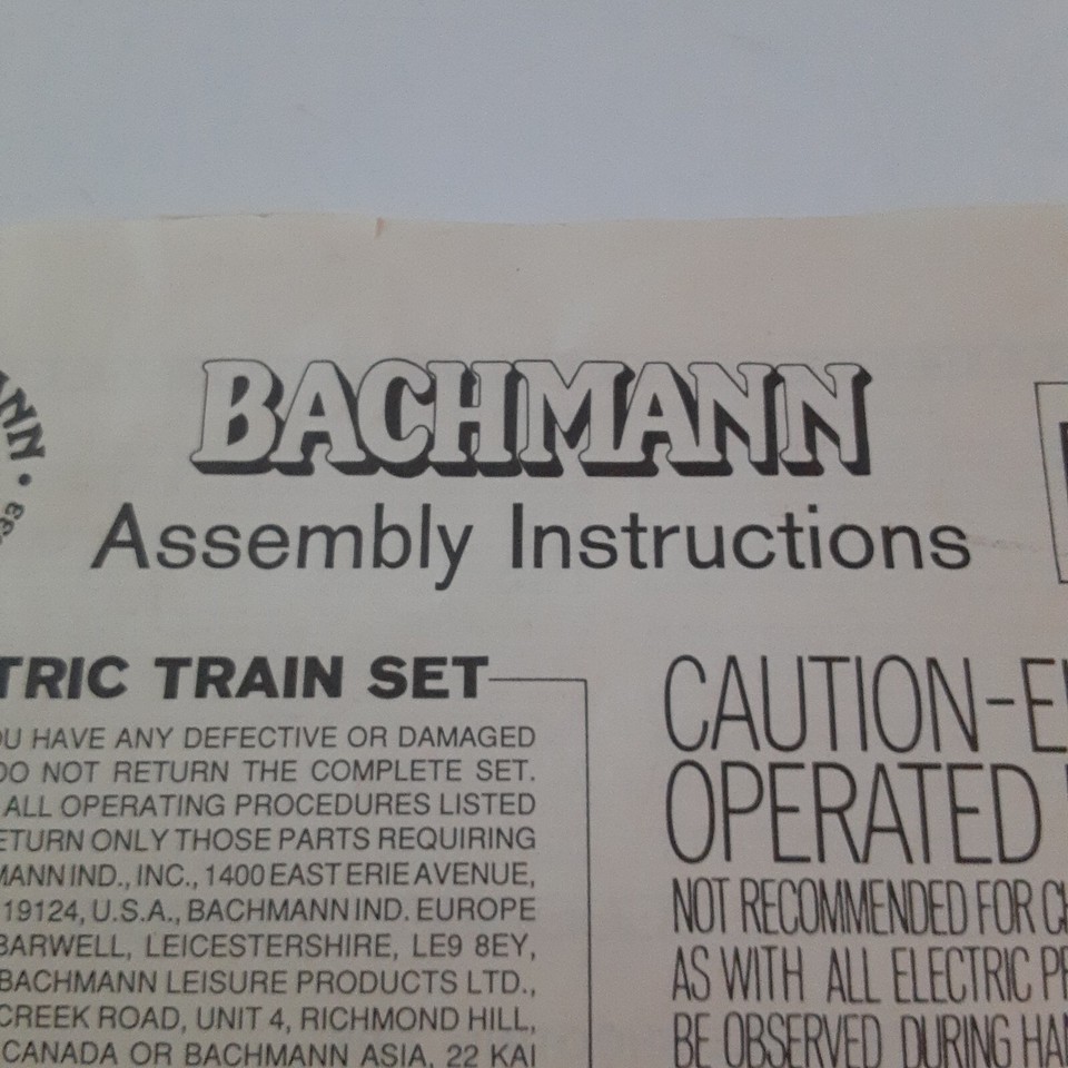 Bachmann Electric Train Set HO/N Scale Train Instructions Only - Paper ...