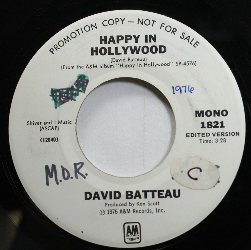 Rock Promo 45 David Batteau - Happy In Hollywood / Happy In Hollywood ...