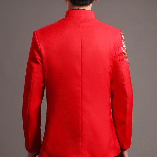 Men Red Tang Suit Chinese Suit Jacket Embroidery Pattern Wedding Jacket ...