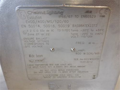 Chalmit Evolution Lamp 400 W Ballasts Explosion Proof, EVOD/400/MS, Lot ...
