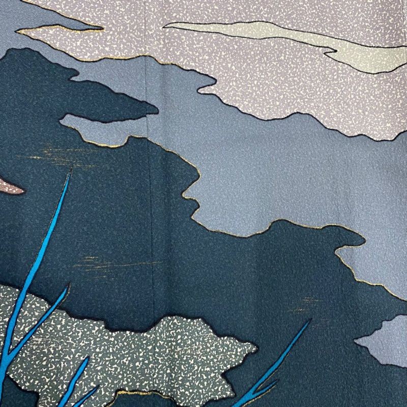 Japanese Silk Houmongi Kimono M 160cm Ash purple Okubo Gensai Haze Eda ...