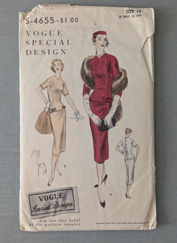 VINTAGE 1950s Vogue Special Design S-4655 Two-Piece Dress Sewing ...