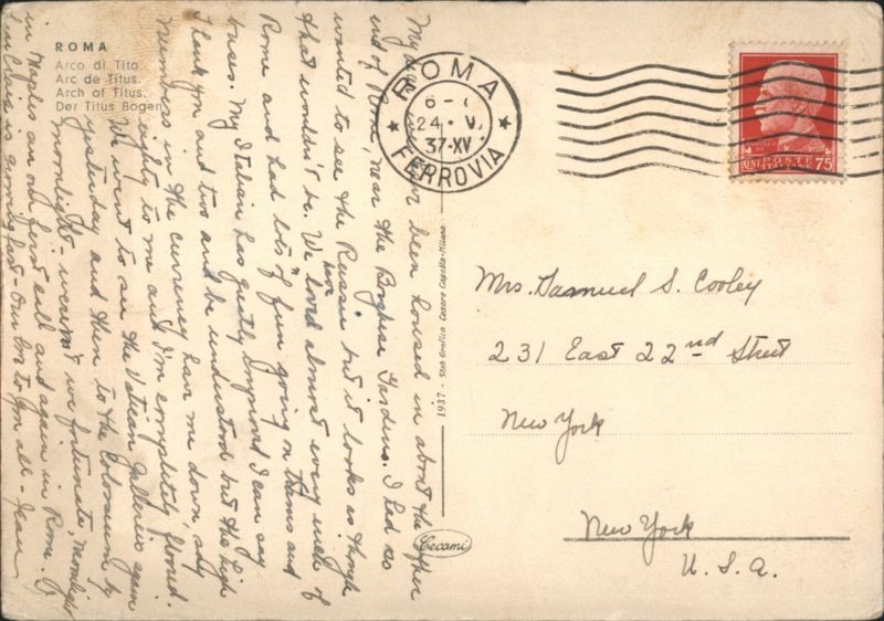Italy Arch Titus Colosseum Rome 1937 Roma Samuel Cooley,New York,NY ...
