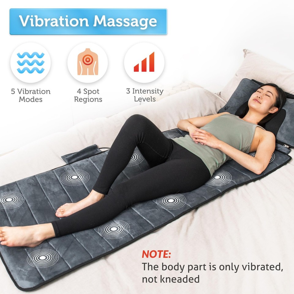 Full Body Massage Mat with Movable Neck Pillow, 10 Vibrating Motors & 4 ...