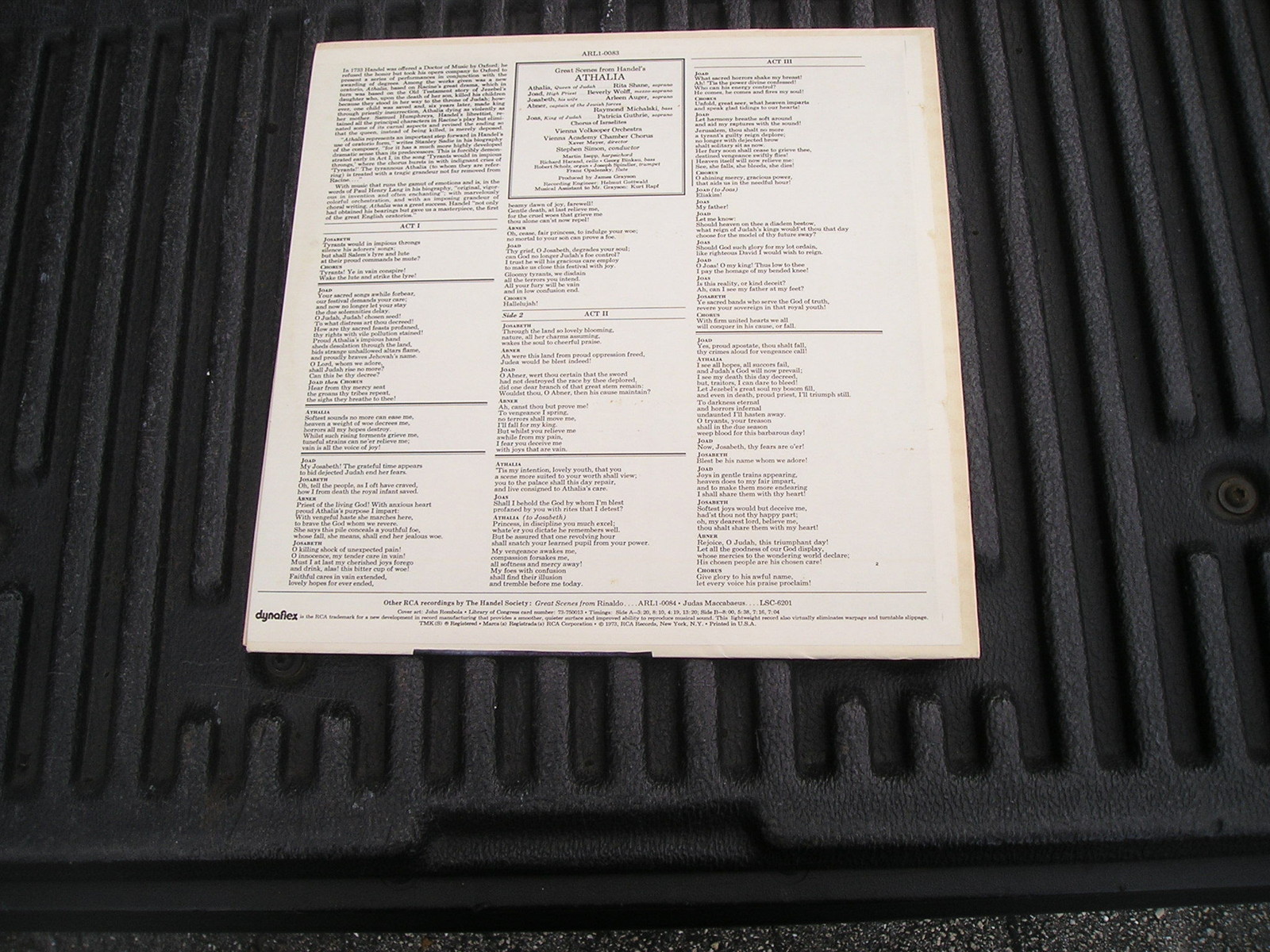 HANDEL'S ATHALIA, SHANE, AUGER, WOLFF, MICHALSKI, ,VIENNA VOLKSOPER ...