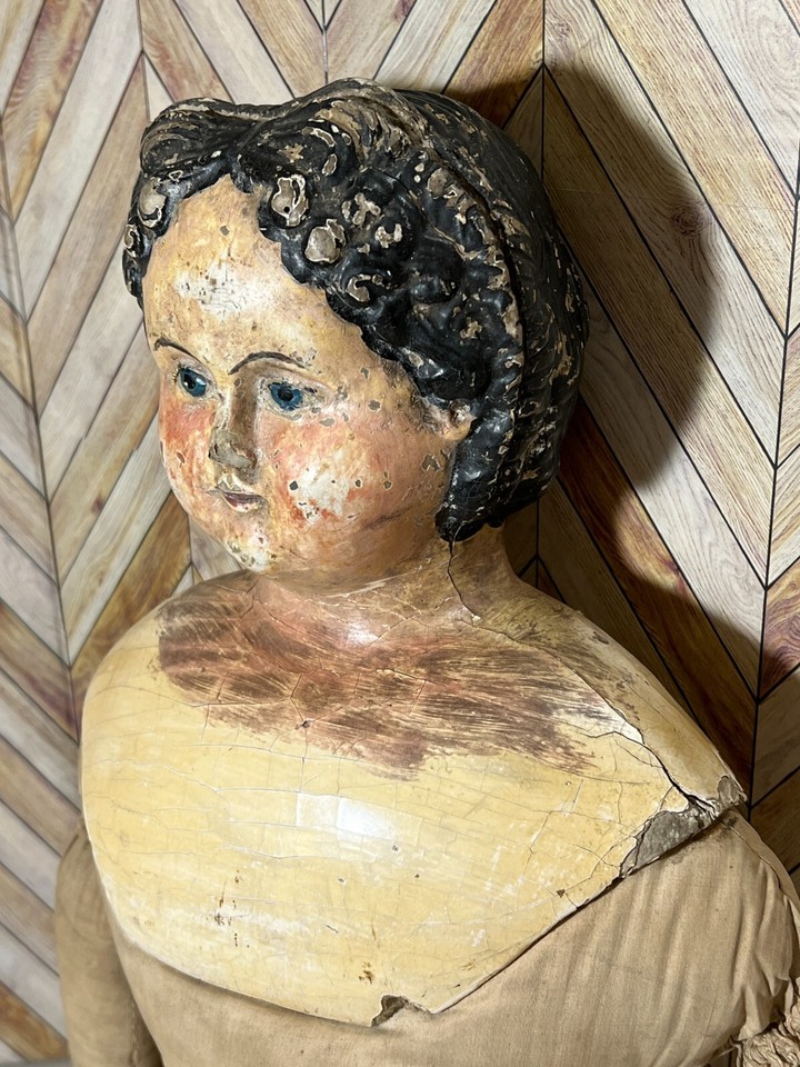 ANTIQUE 19TH CENTURY LUDWIG GREINER PAPIER MACHE DOLL LEATHER ARMS 1858 ...