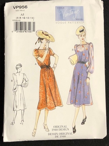Vintage Vogue Pattern Vp956 Size 6 - 14 Original 1940 Design for sale ...