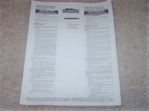 Vintage Broan 46000 Microtek Range Hood Instructions - Installation ...