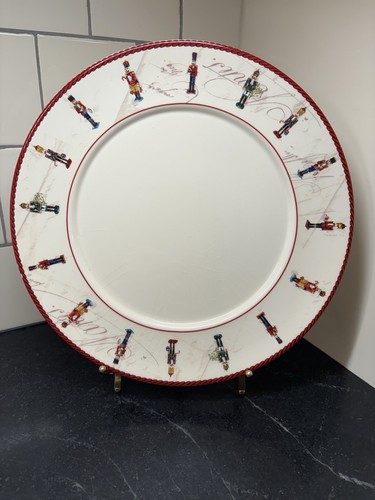 Williams-Sonoma NUTCRACKER 11.25" Dinner Plates• Red Braid Rim • 2 ...