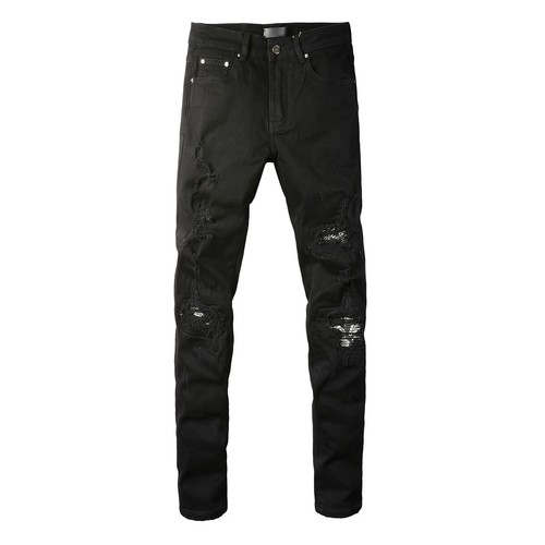 AMIRIS Men's Jeans Black Grey Patched Low Waist Tight Fashion Jeans NEW ...