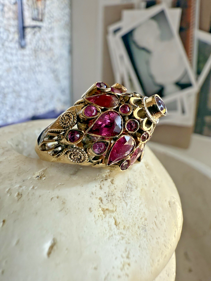 Ladies ESTATE 14k Yellow Gold Ruby Unique COCKTAIL Ring | eBay