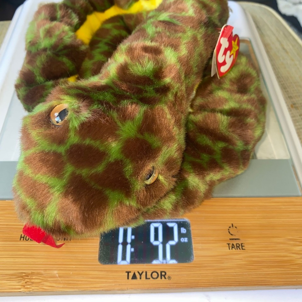 Ty Beanie Buddy Slither Snake Plush Toy 1999 Green & Brown Camo Stuffed ...