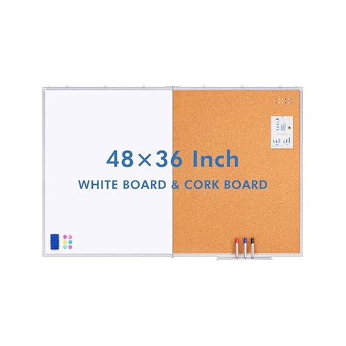 Magnetic White Board and Cork Board Combo, 48x36"es, Wall Mounted ...